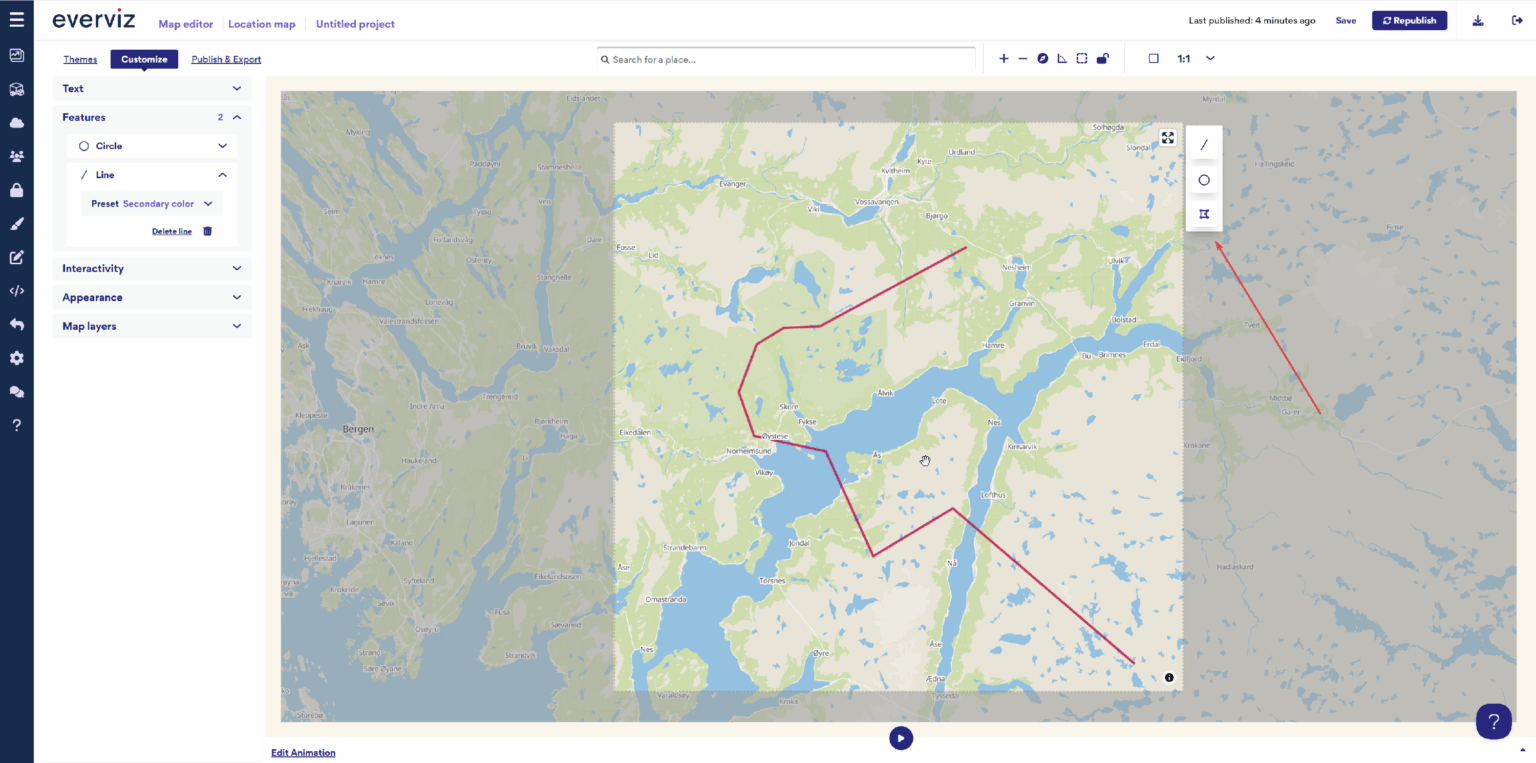 Draw lines, circles, and polygons on Location Maps - everviz